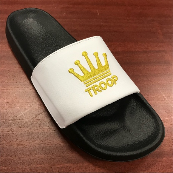 Troop | Shoes | Mens Troop Black White Gold Crown Slide | Poshmark